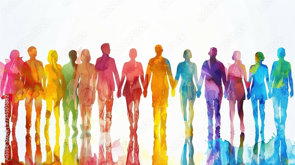People of all colors holding hands, inclusive business mindset values ...