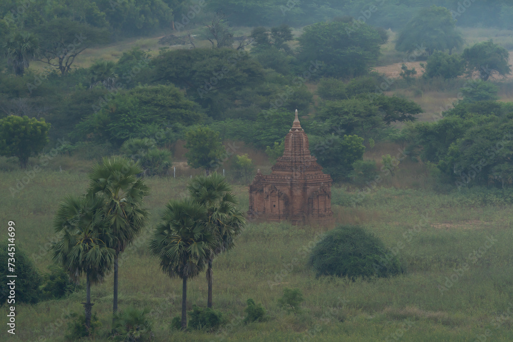 Aerial top view of burmese temples of Bagan City from a balloon, unesco ...