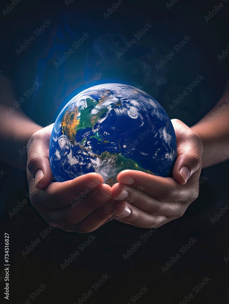 Earth day, Human hands holding blue earth, save earth concept ...