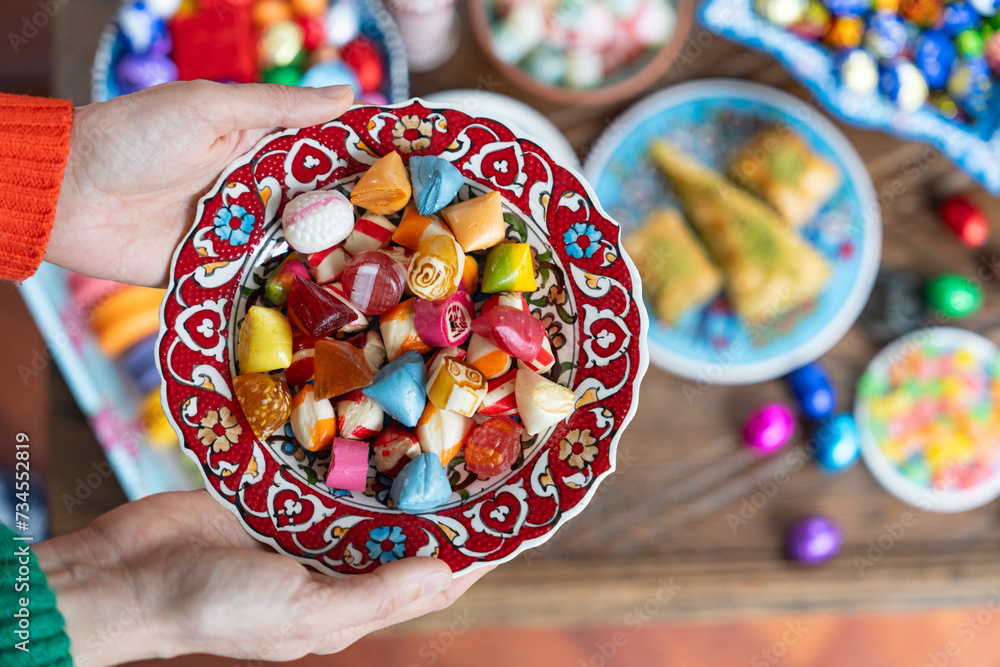 Turkish Coffee in the Colorful Eid Candy and Chocolate, Traditional ...