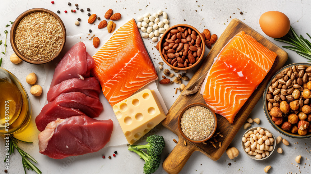 Selection of popular and healthy sources of proteins on white ...