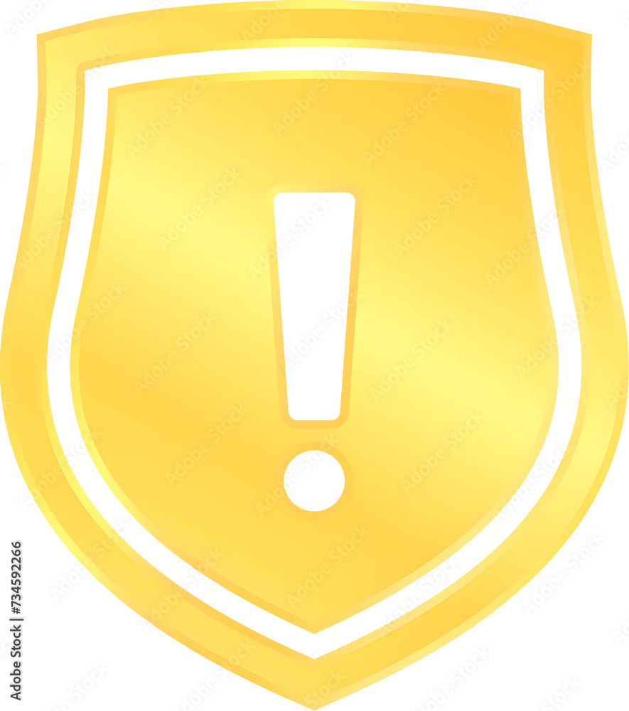 Luxury premium warning gold shield with exclamation mark sign for ...