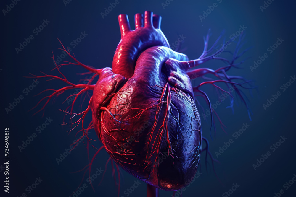 human heart, with veins and arteries branching out from it Stock Photo ...