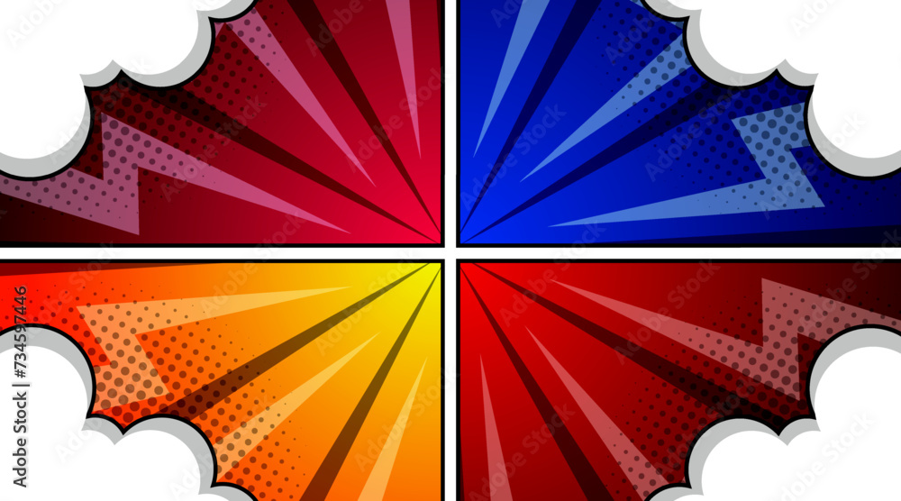 Comic book page template colorful frame divided lines with halftone ...