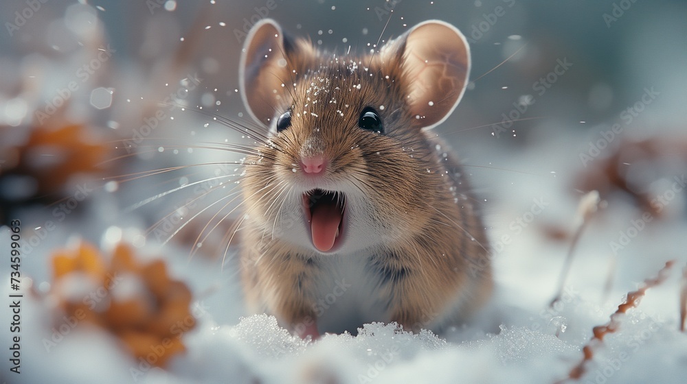 Funny portrait of surprised field mouse. Wondering about the first ...