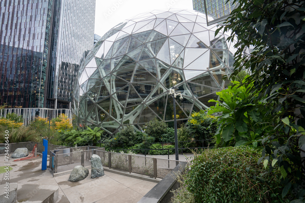 Seattle, WA, USA - Oct 24, 2023: The Spheres, three intersecting ...