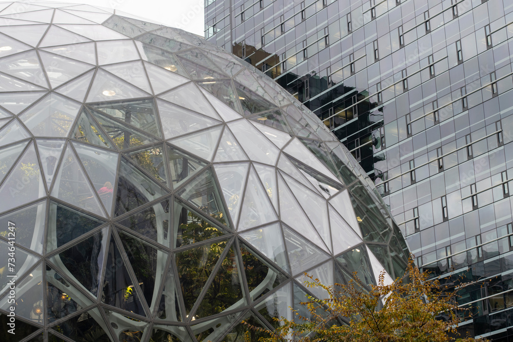 Seattle, WA, USA - Oct 24, 2023: Exterior view of the Spheres, three ...