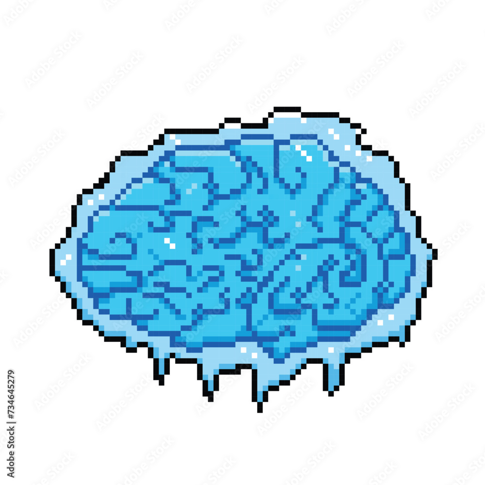 Brain freeze. Frozen ice brain. Pixel bit retro game styled vector ...