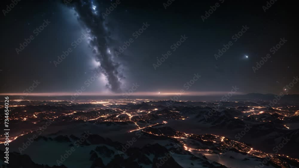 the majestic night sky as seen from the window of a plane, showcasing ...