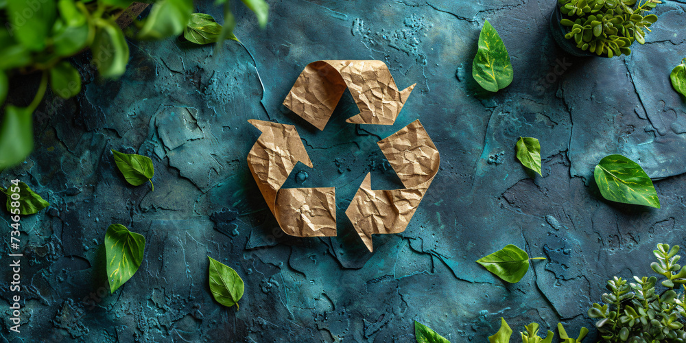 Cut paper with the logo of recycling. World harmony green peace ...