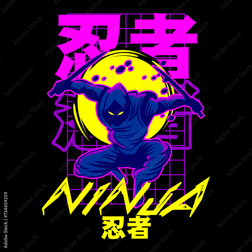 NInja Japan Samurai Design Tshirt Futuristic Cyber Streetwear Stock ...