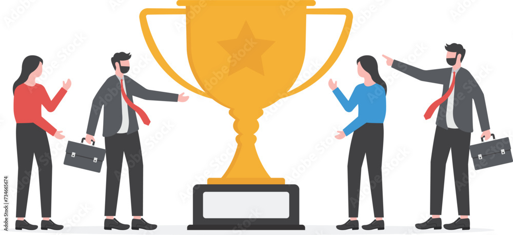 Team success recognition, reward for teamwork to achieve business goal, victory for coworkers to ...