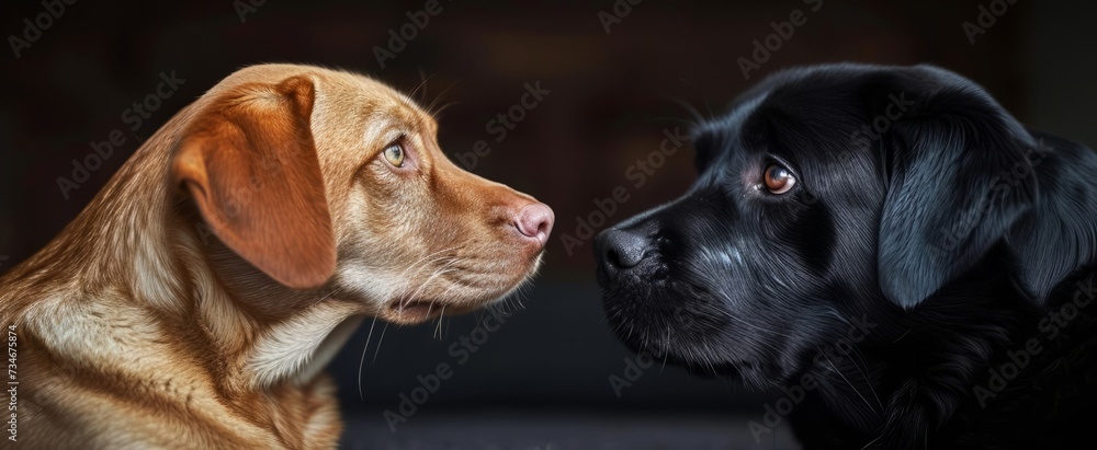Intimate Portrait of Two Dogs Engaging in Eye Contact, Depicting a ...