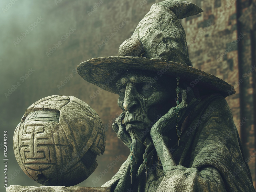 An apathetic wizard gazing upon a mystical artifact illustrated in ...