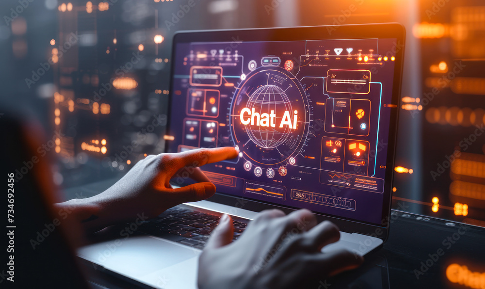 Modern artificial intelligence concept with user interacting with Chat ...
