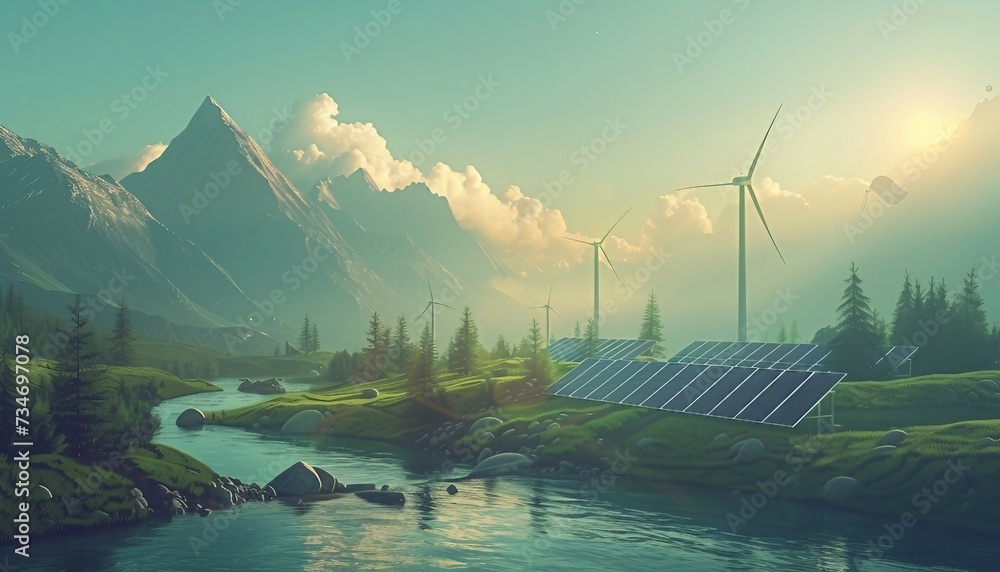 Renewable Energy Solutions: Harnessing Nature's Power, Illustrate renewable energy solutions ...