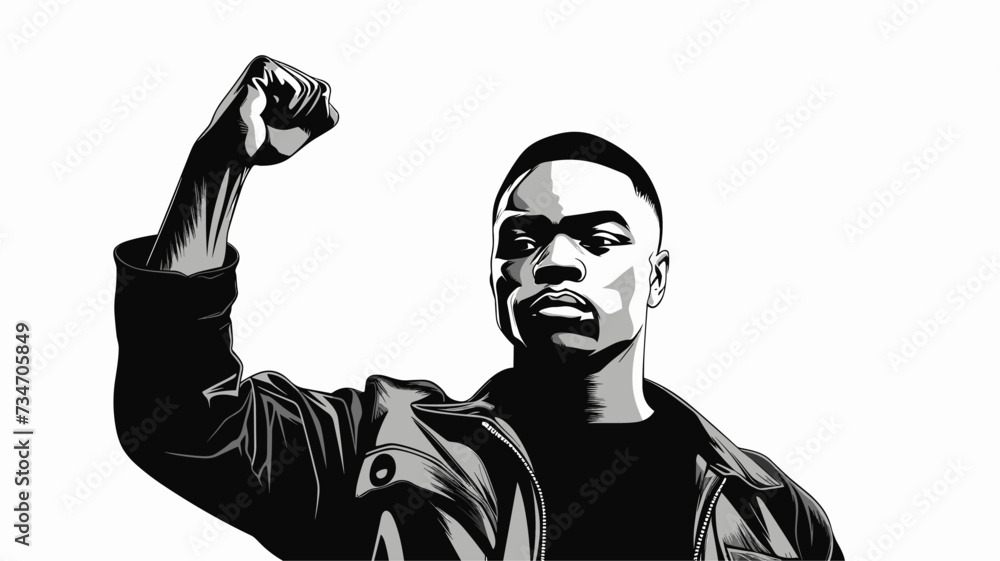 Abstract black man with a raised fist symbolizing strength and ...