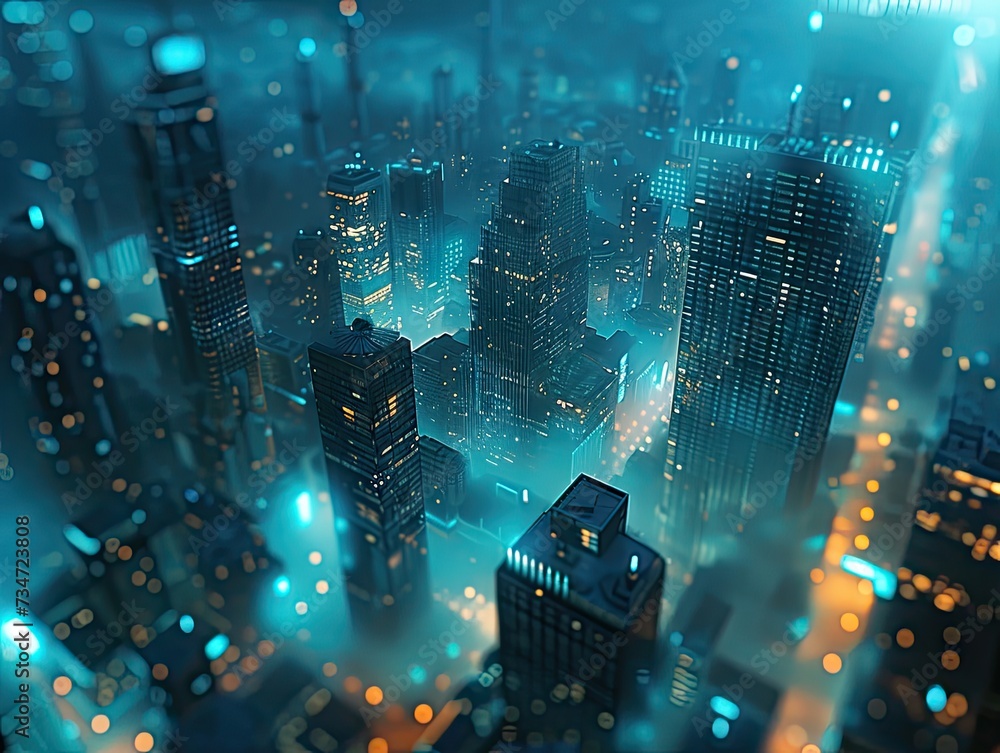 Breathtaking essence of urban skyline at night skyscrapers pierce ...