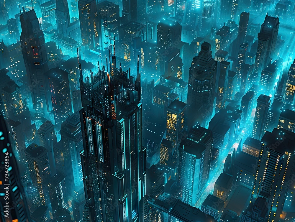 Breathtaking essence of urban skyline at night skyscrapers pierce ...