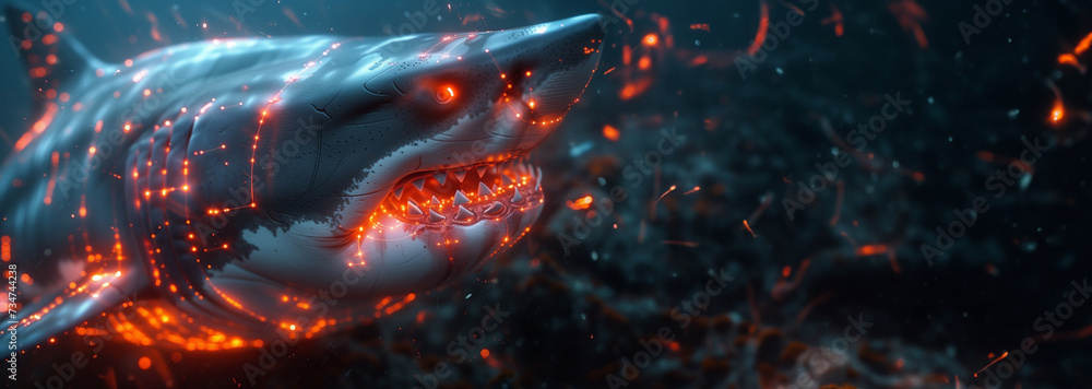 Futuristic shark banner. Energized shark. Electrified shark. Banner ...