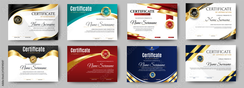 certificates template design. eight horizontal diploma certificates ...