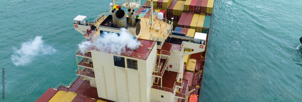 Smoke exhaust gas emissions carbondioxide from cargo lagre ship ...