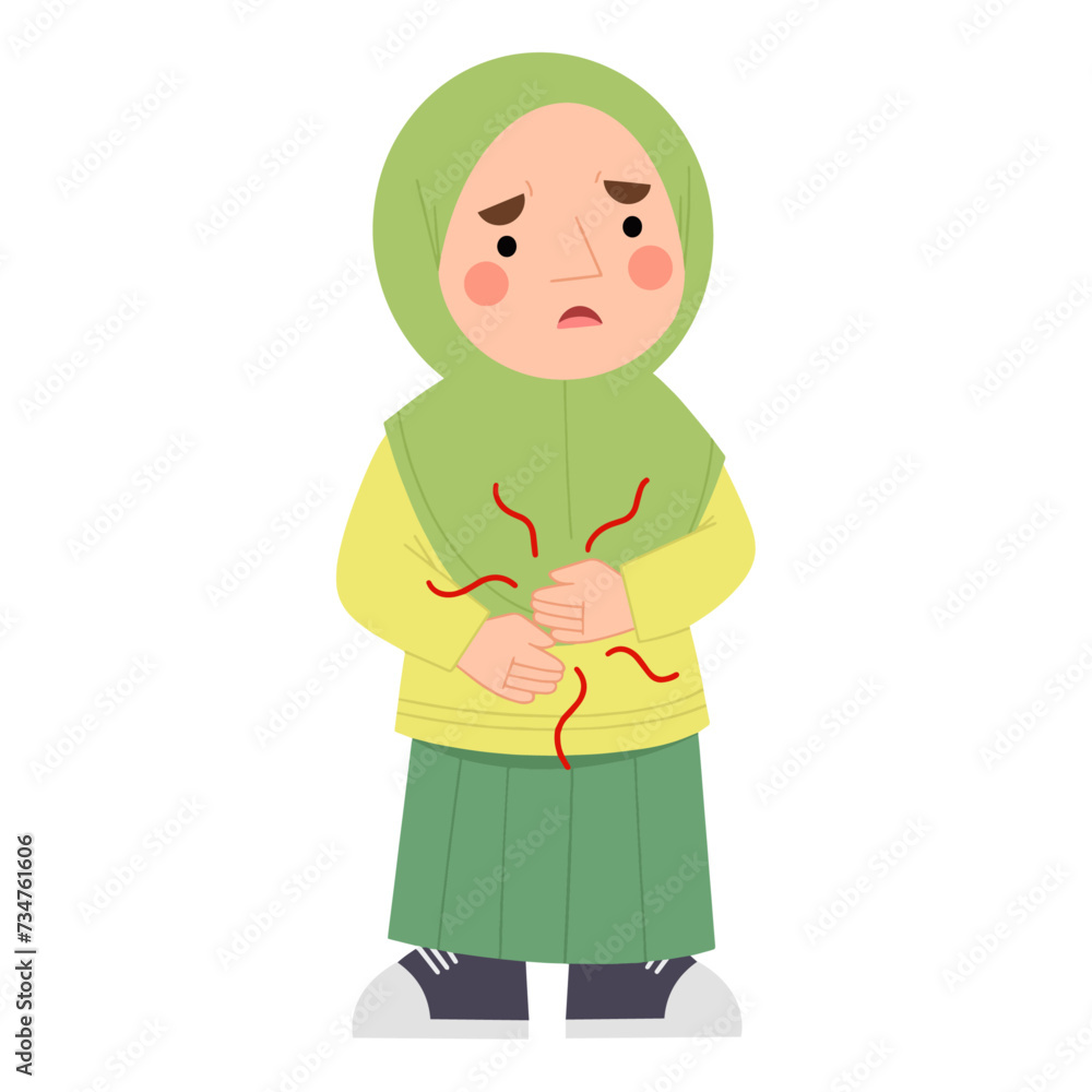 Vector Illustration of a Muslim feeling hungry. Stock Vector | Adobe Stock