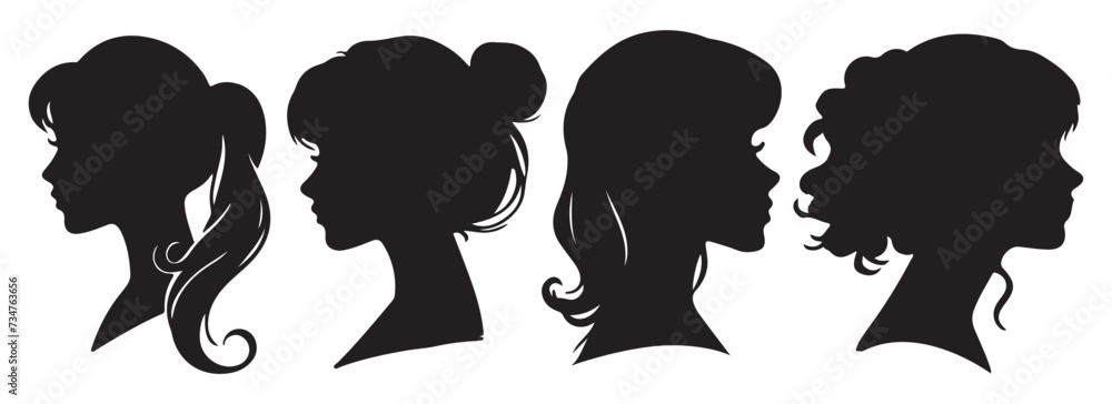 beautiful side face women silhouette set vector illustration Stock ...