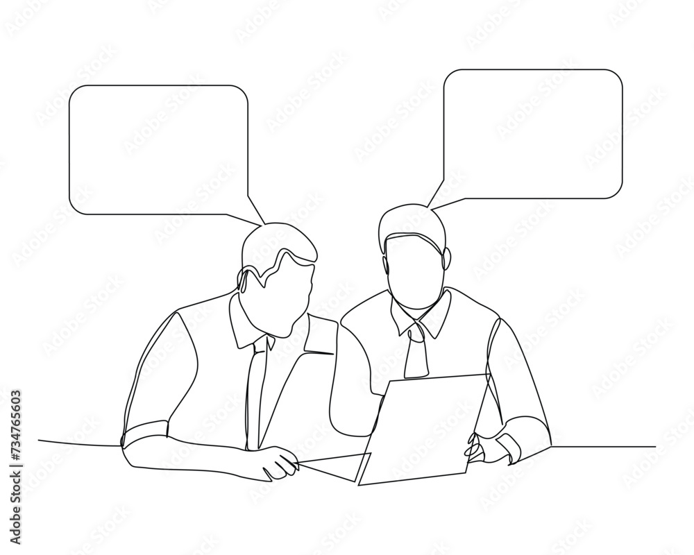 continuous single line sketch drawing of two man coworker talking ...