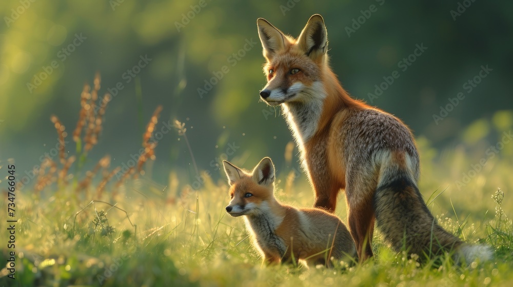 Zorro con su cria Stock Illustration | Adobe Stock