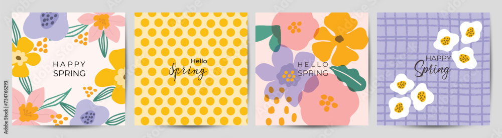 Spring season floral square cover vector. Set of banner design with ...