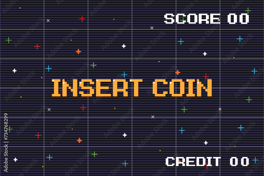 INSERT COIN TO CONTINUE. pixel art .8 bit game. retro game. for game ...