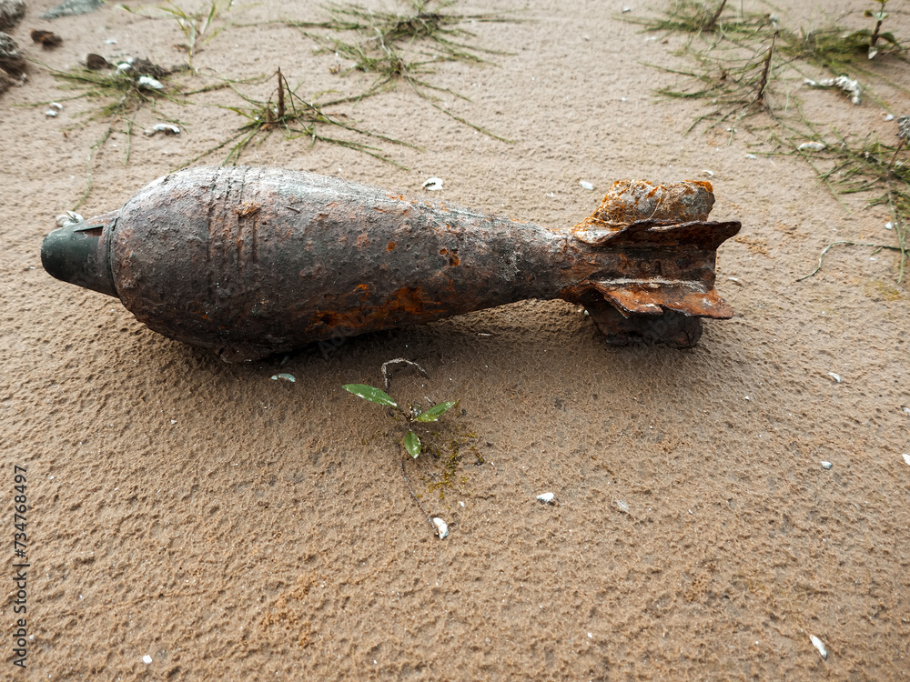 German trench-mortar bomb (water-drop shaped mortar projectile) during ...