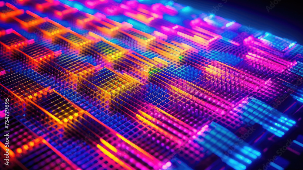 Detailed diagonal view of a square texture activated multi color micro ...