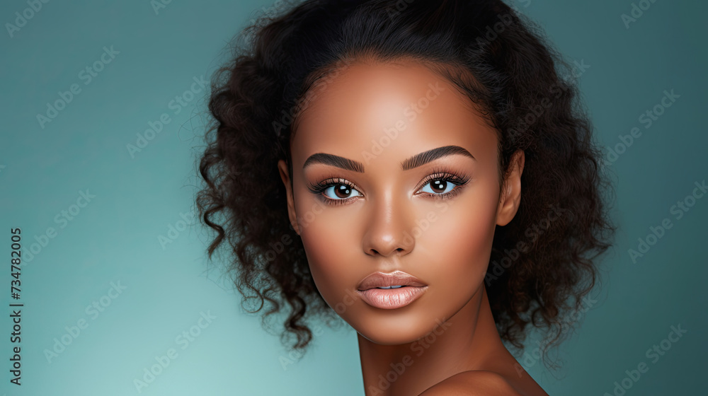 Glamorous face of young and beautiful Caribbean female model with brown ...