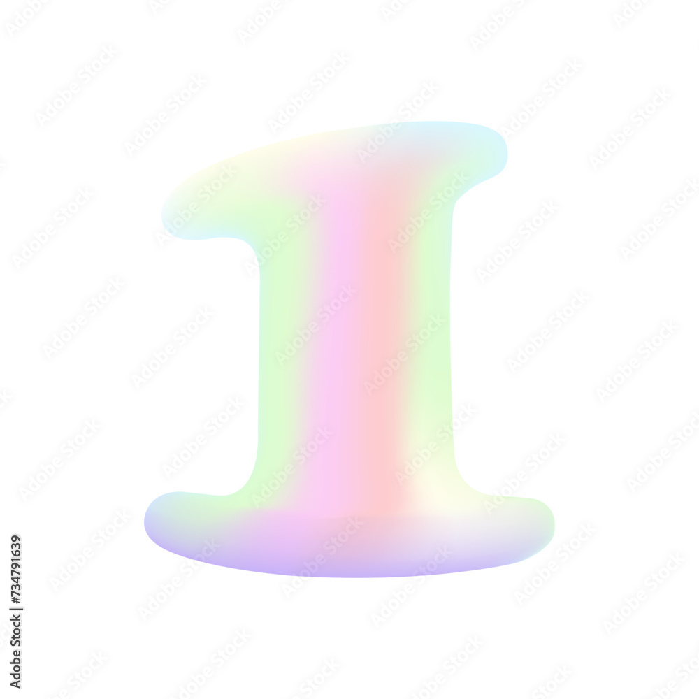 Colorful Gradient number one. Inflated balloon number 1. With effect of ...