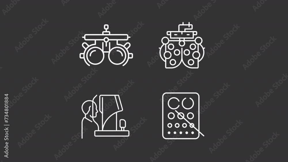 Video „Eye testing animation library. Vision exam animated white line ...