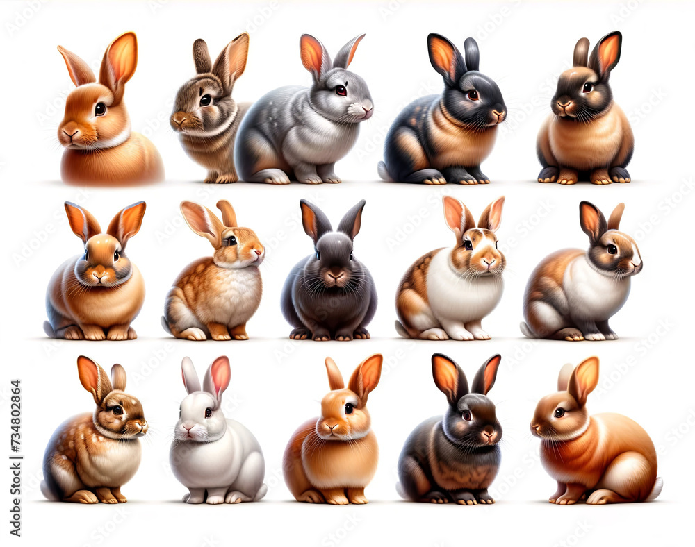 Rabbit Icons, emoji style. Exquisite Illustration of Diverse Rabbit ...