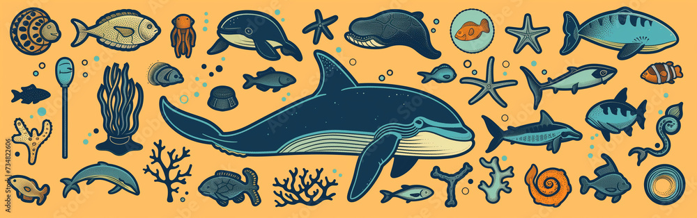 A comprehensive collection capturing the vibrant marine life, including ...