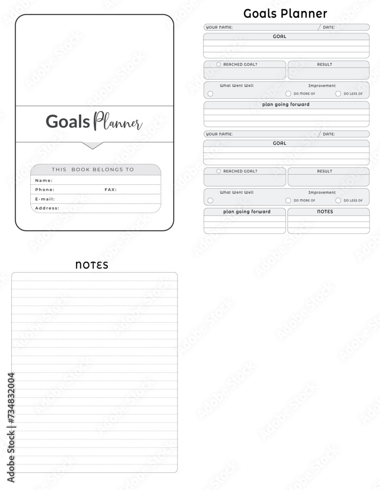 Editable Goals Planner Kdp Interior printable template Design. Stock ...
