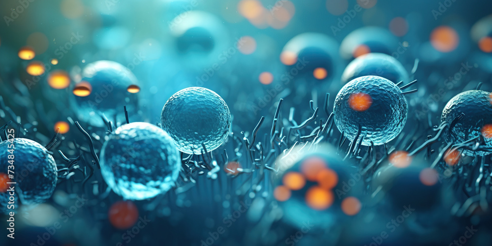 High-resolution, close-up view of various microscopic cells and ...