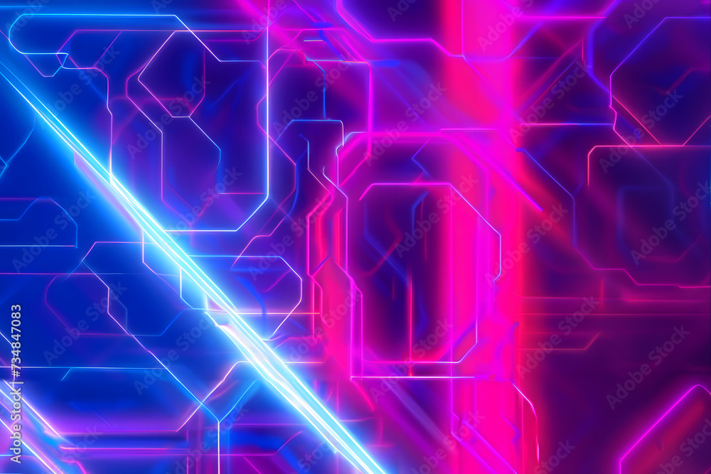 Geometric neon glow meets electric lines in a symphony of blue and pink ...