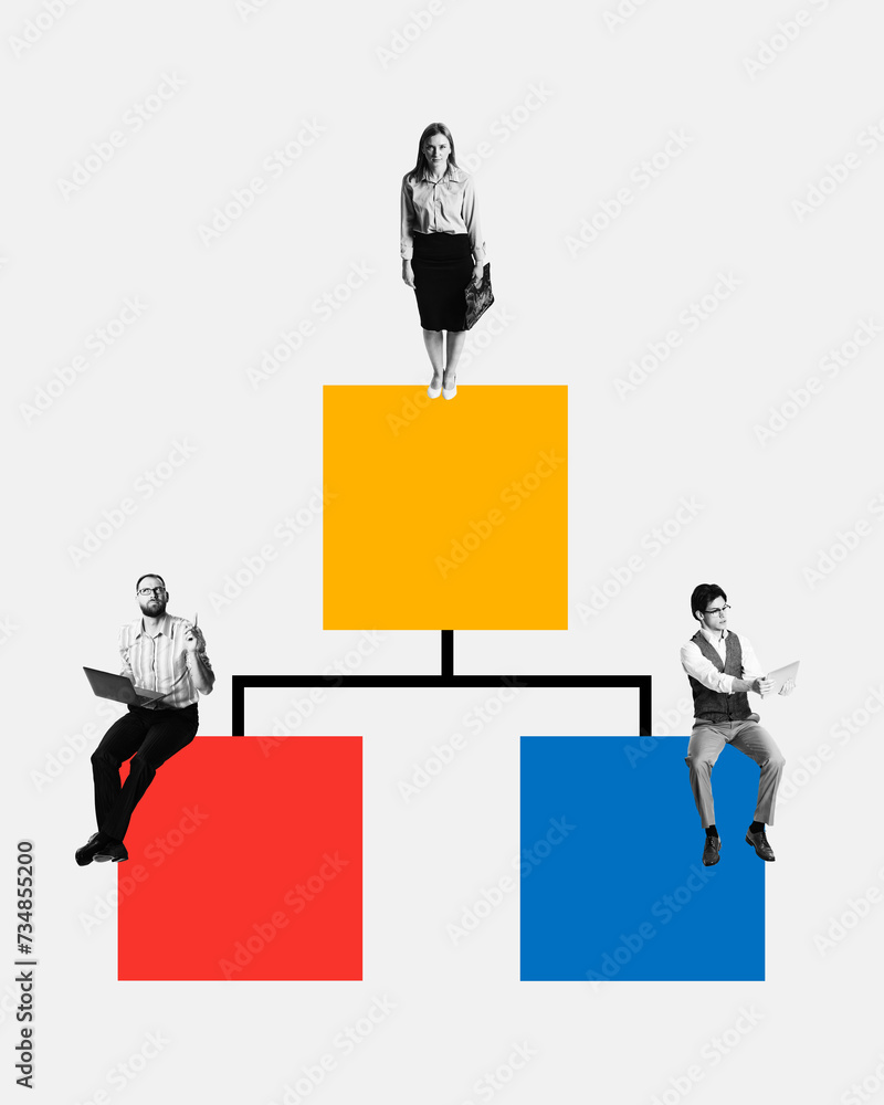 Modern aesthetic artwork. Colleagues with head of business department ...