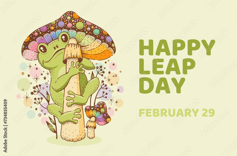 Leap day February 29 poster. Leap year calendar with cute frog on ...