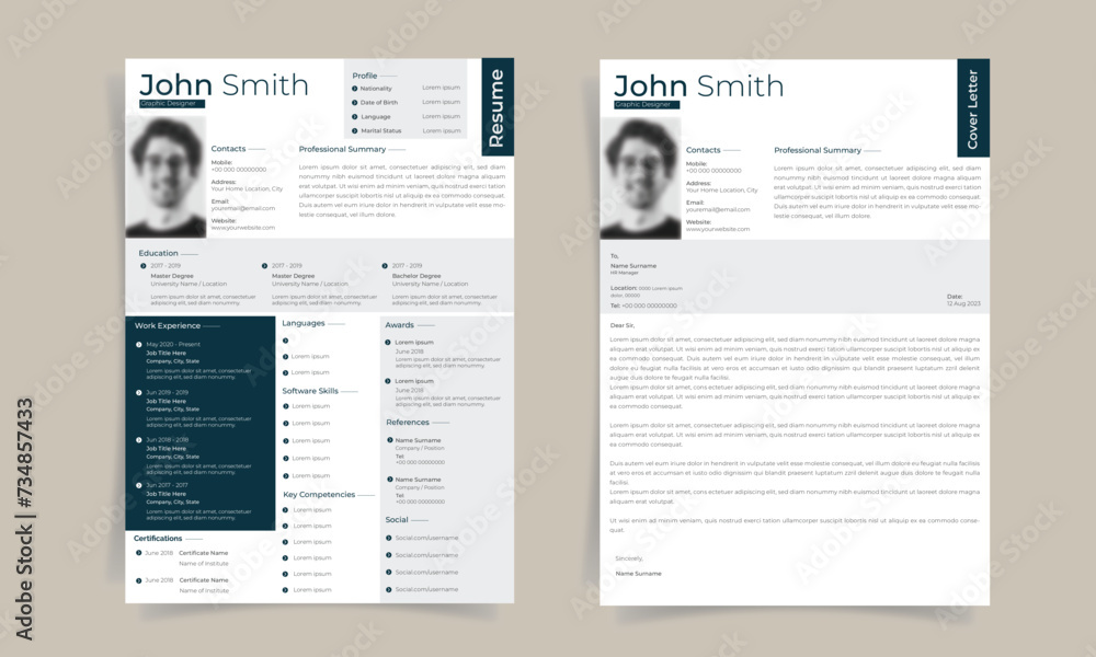 Elegant Professional resume template design and cover letter - vector ...