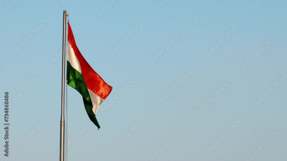 Vidéo Stock Tri color National Indian flag flying through wind during ...