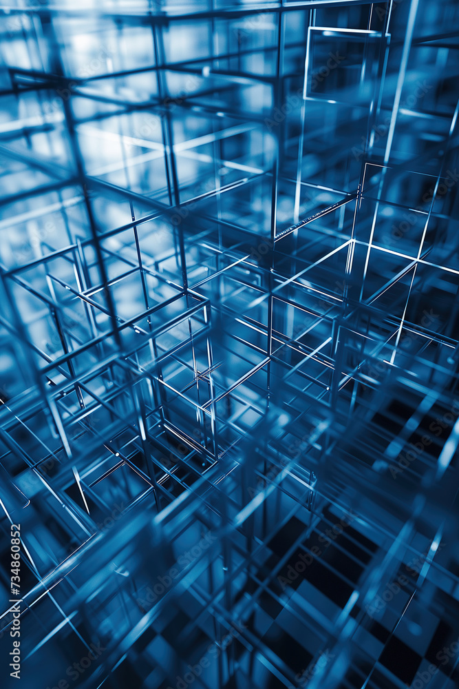 Data matrix concept. Abstract array of cubic shapes in blue colors ...
