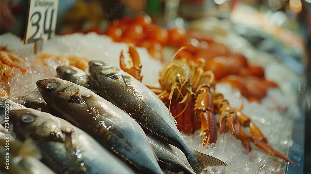 Fresh seafood photographed in fish market. Generative Ai. Stock Photo ...