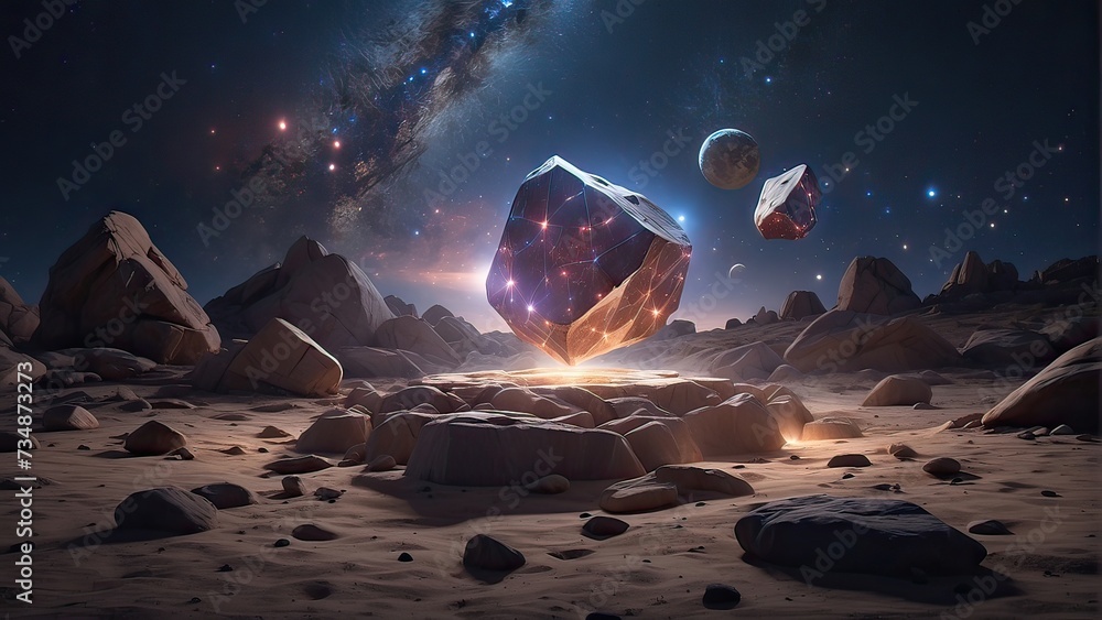 Floating Pieces Amidst Starlight and Laser Beam, Laser Beam Centered ...
