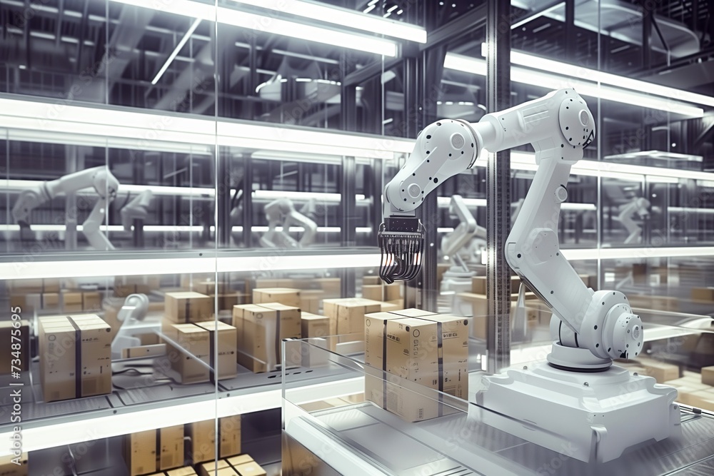 Robotics Mastery, Automated Sorting Arms in a Futuristic Distribution ...